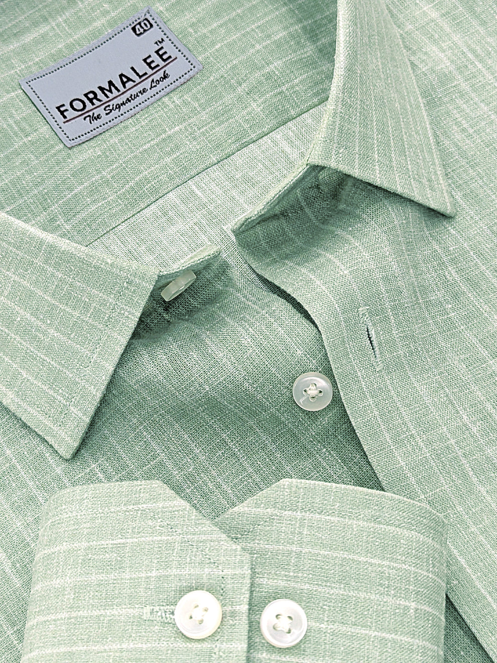 Imperial Luxurious Linen Cotton White Line On Leaf Green Formal Shirt ...