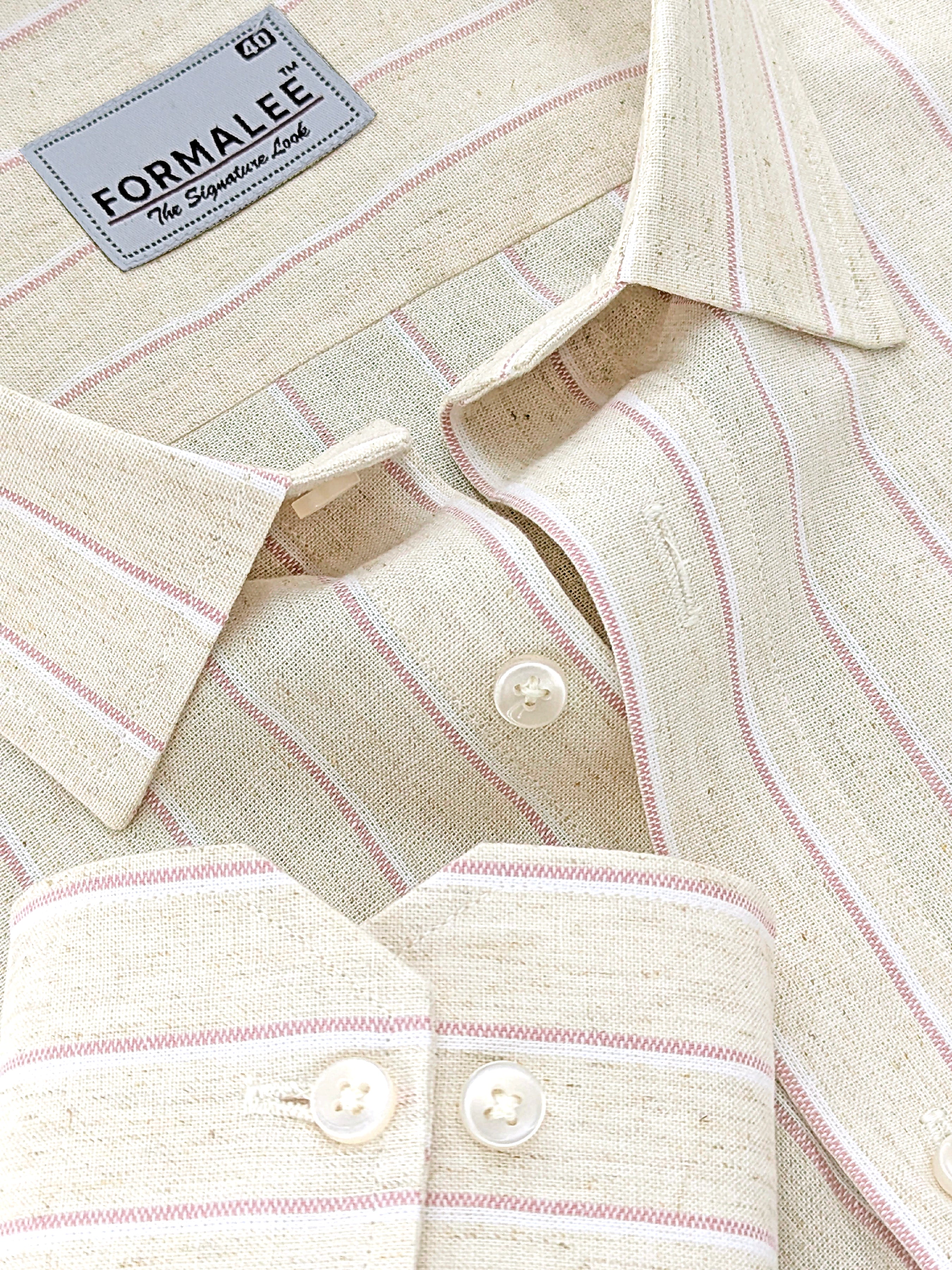 Imperial Luxurious Linen Cotton Reddish Line On Cream Formal Shirt ...