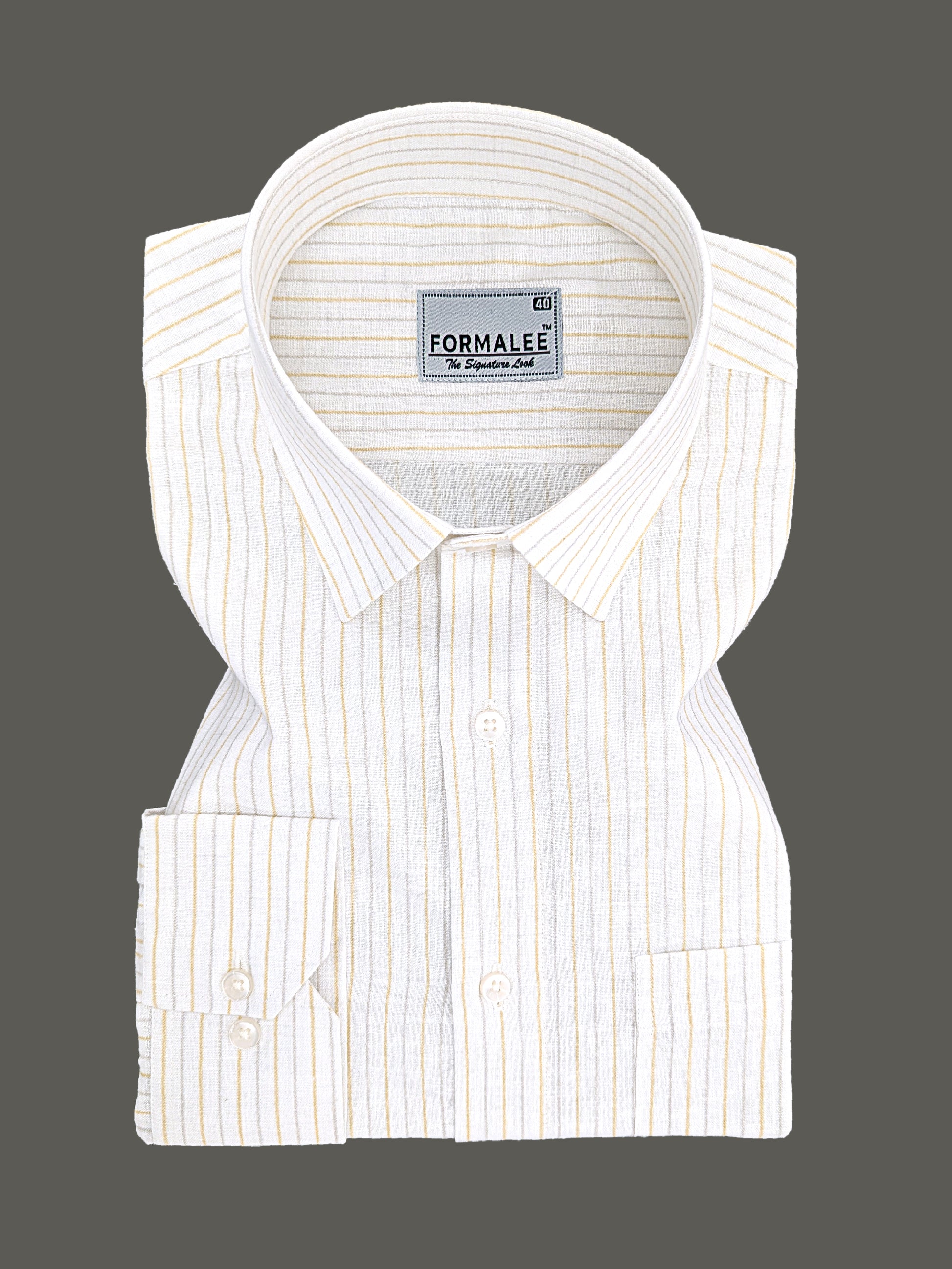 Luxurious Linen Yellow With Grey Stripe Formal Shirt – Formalee | The ...