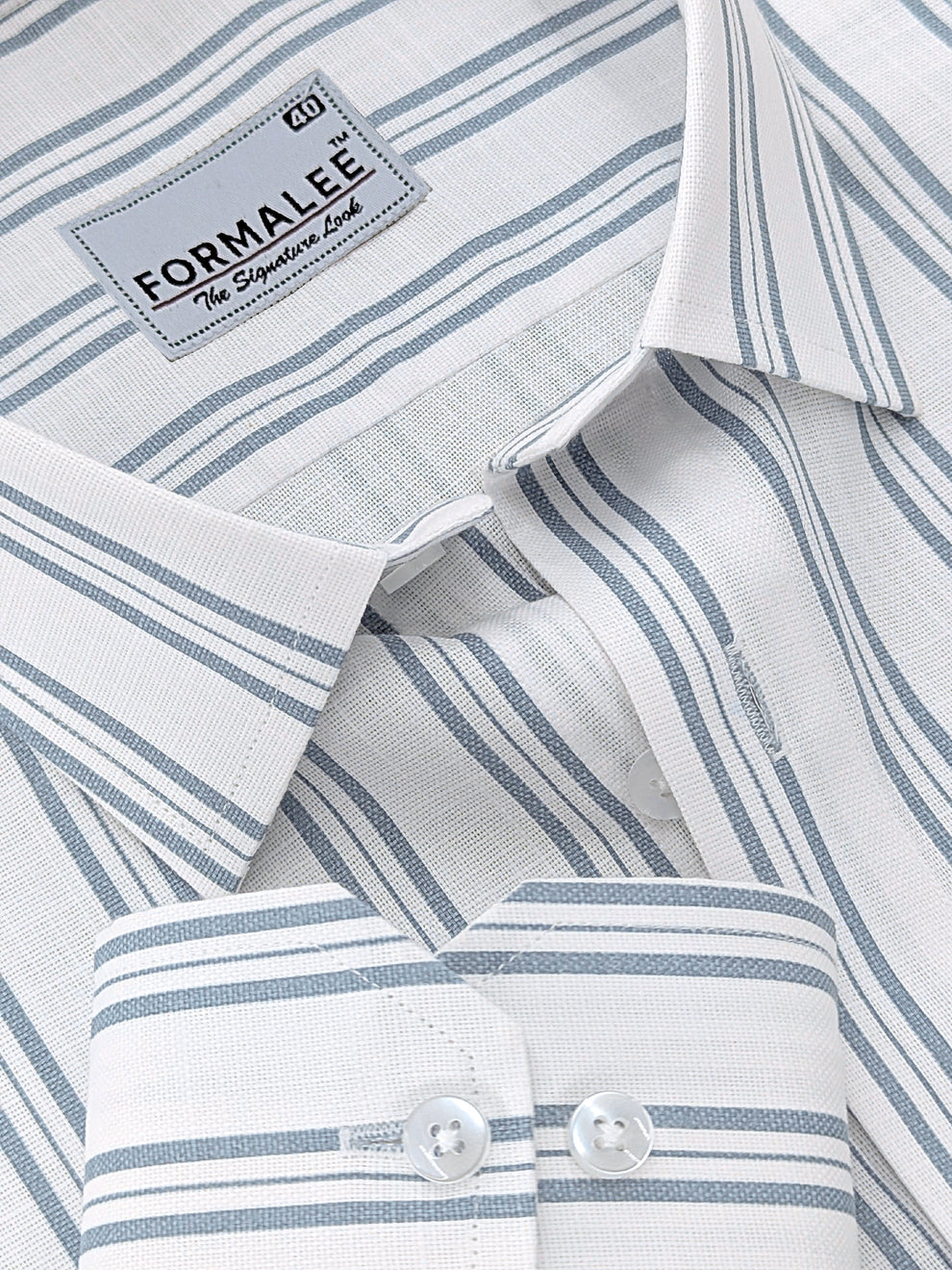 Regalia Premium Linen Cotton Silver Blue Line On White Formal Shirt ...